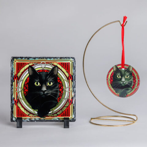 Personalized Art Nouveau Cat Portrait on Slate with Ornament - Radiant ...